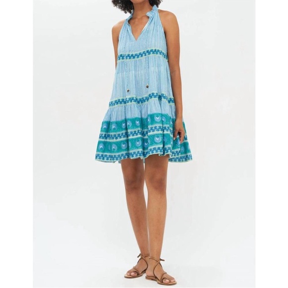 Oliphant | Dresses | Oliphant Blue Sleeveless Tiered Dress Pleat Collar ...